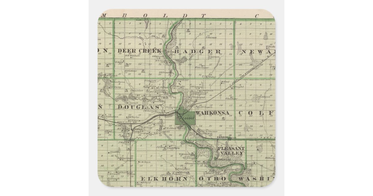 Map of Webster County, State of Iowa Square Sticker | Zazzle