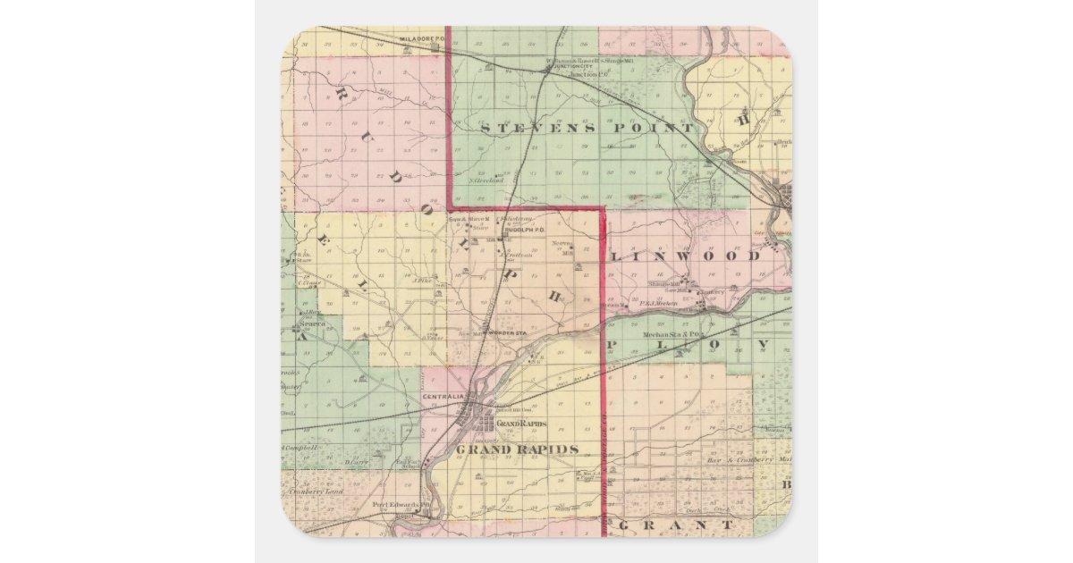 Map of Wood and Portage counties Square Sticker | Zazzle