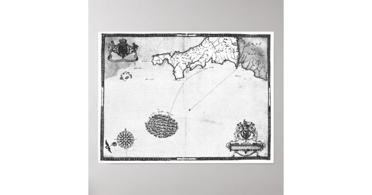 Map showing the route of the Armada fleet Poster | Zazzle