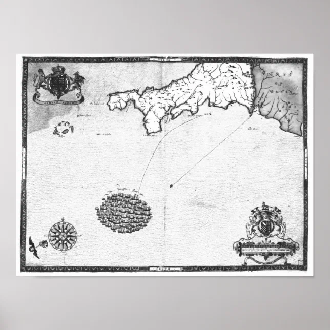 Map showing the route of the Armada fleet Poster | Zazzle