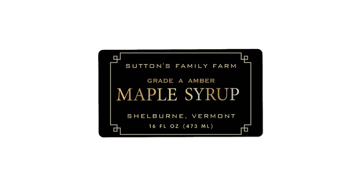 Maple Syrup Label Black and Gold Border | Zazzle.co.uk