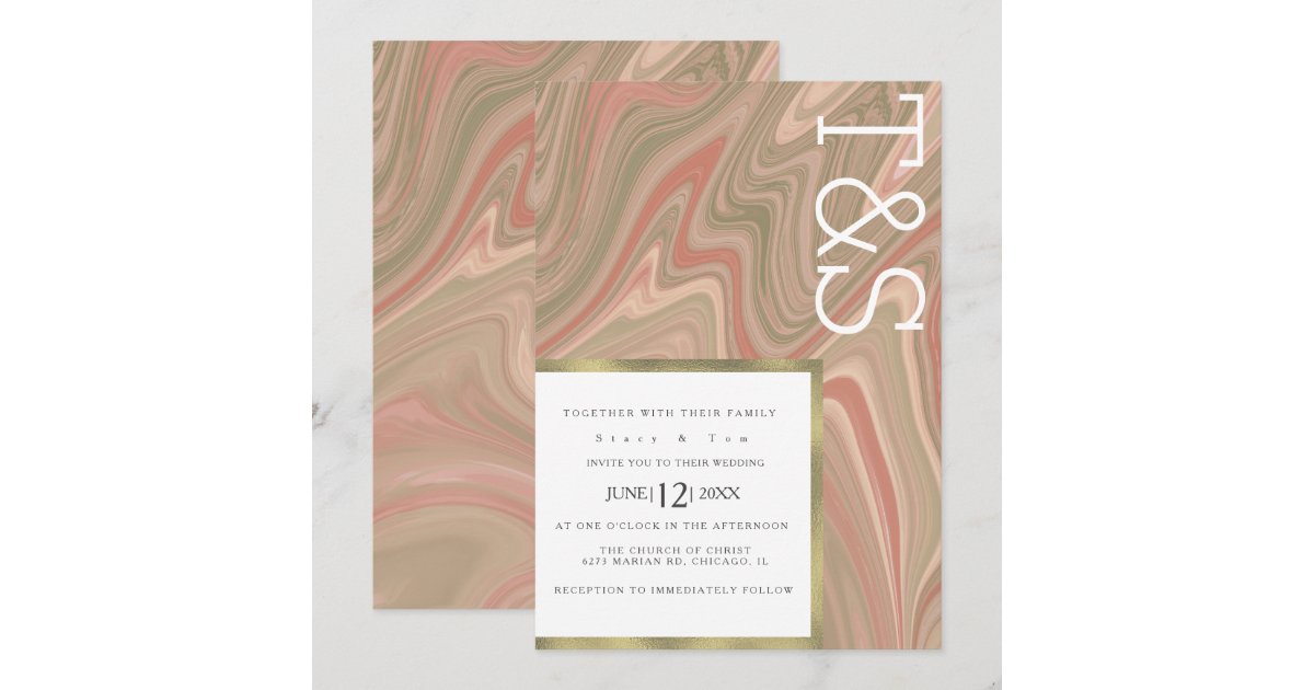 Marble Liquid Terracotta Agate Typography Wedding Invitation | Zazzle