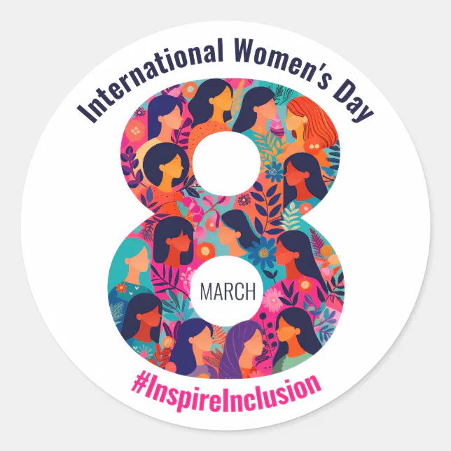March 8 International Women's Day IWD Classic Round Sticker | Zazzle
