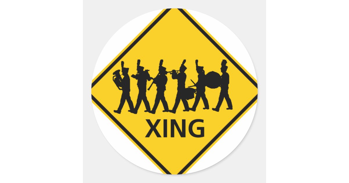 Marching Band Crossing Highway Sign Classic Round Sticker | Zazzle