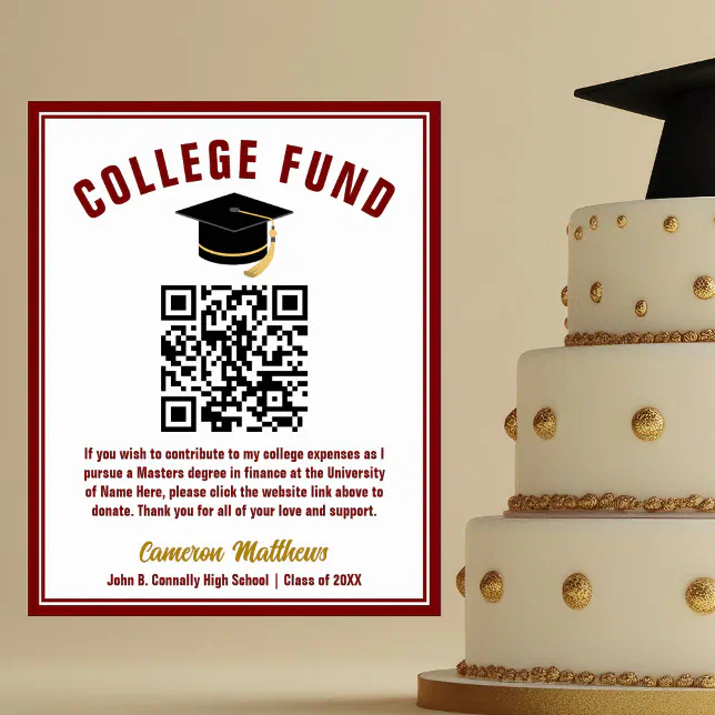 Maroon Gold Graduate College Fund QR Code Poster | Zazzle