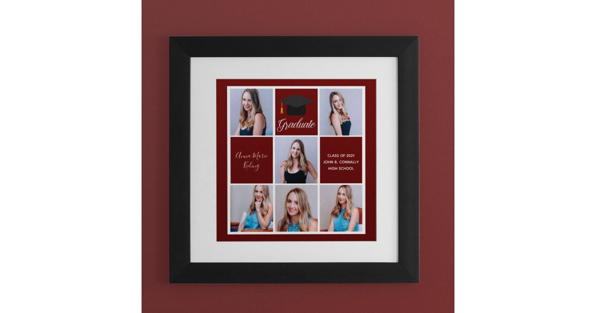 Maroon Graduation Senior Portrait Photo Collage Poster | Zazzle