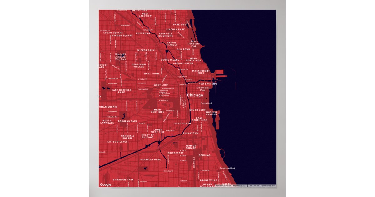 Maroon map of Chicago Poster | Zazzle