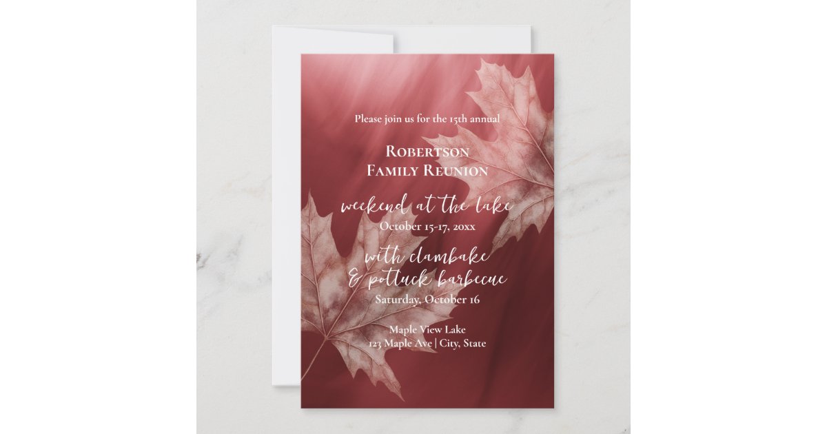 maroon maple leaves fall family reunion invitation | Zazzle