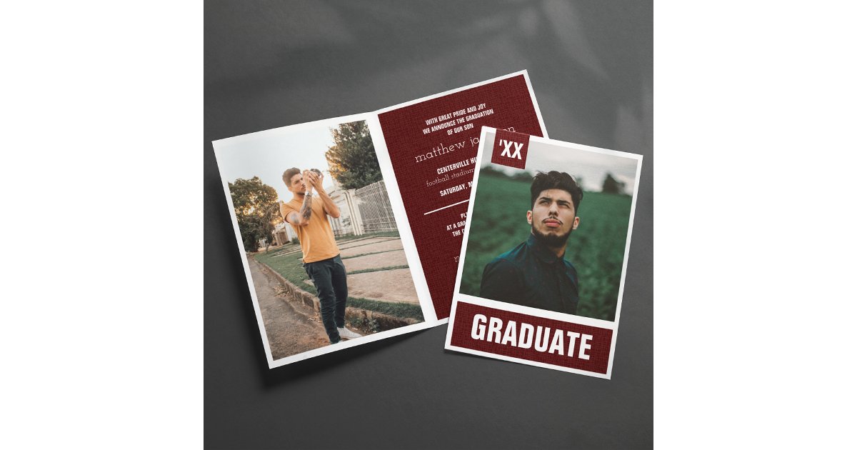 Maroon Modern Textured Photo Graduation Invitation | Zazzle