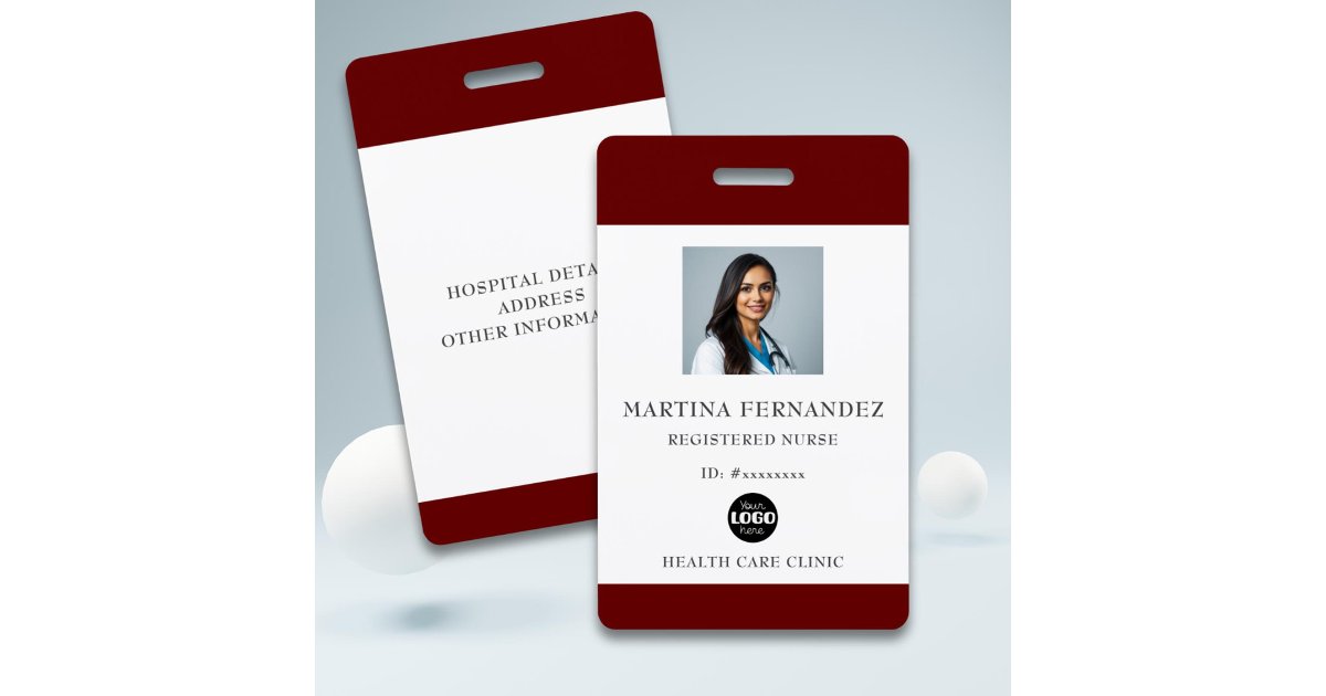 Maroon Registered Nurse Photo ID Badge | Zazzle