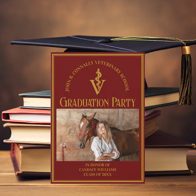 Maroon Veterinary School Photo Graduation Party Invitation | Zazzle