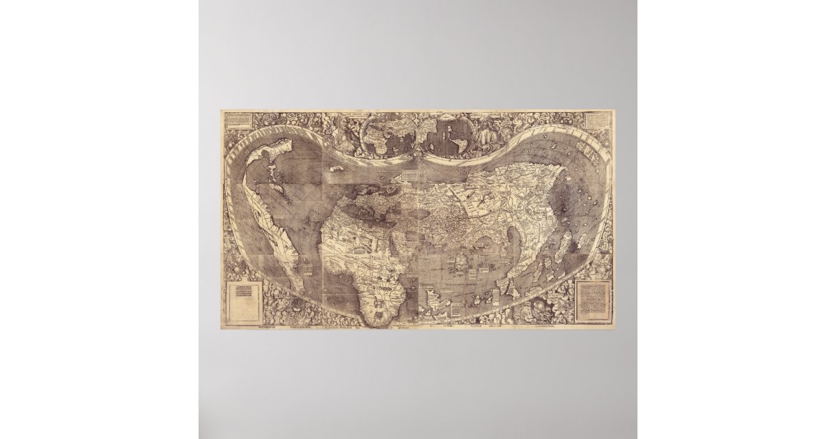 Martin Waldseemuller’s 1507 Vintage World Map Poster | Zazzle