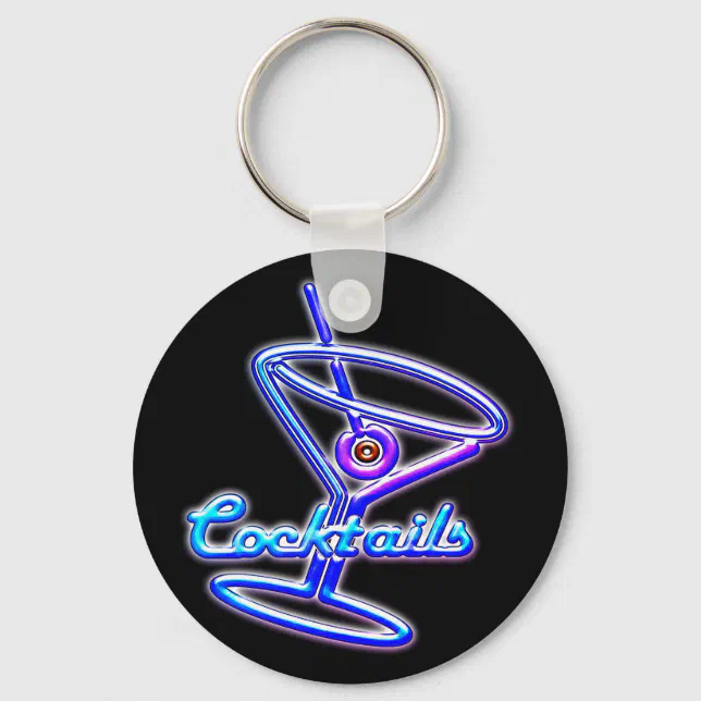 Martini cocktail retro neon sign vintage bar key ring | Zazzle