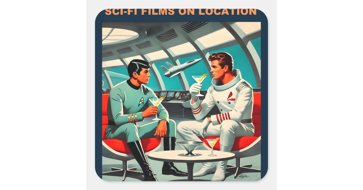 Martini Space Travel Poster Sci-Fi Films In Space Square Sticker | Zazzle
