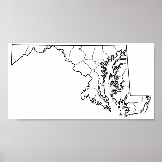 Maryland Counties Blank Outline Map Poster | Zazzle.co.uk