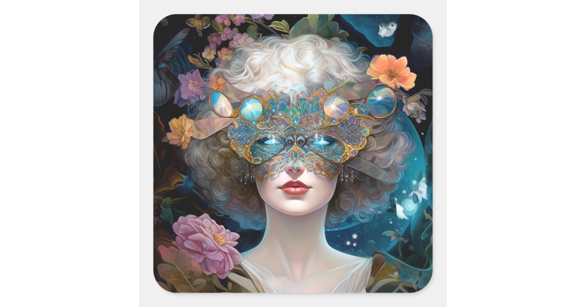 Masked Lady Fantasy Art Square Sticker | Zazzle
