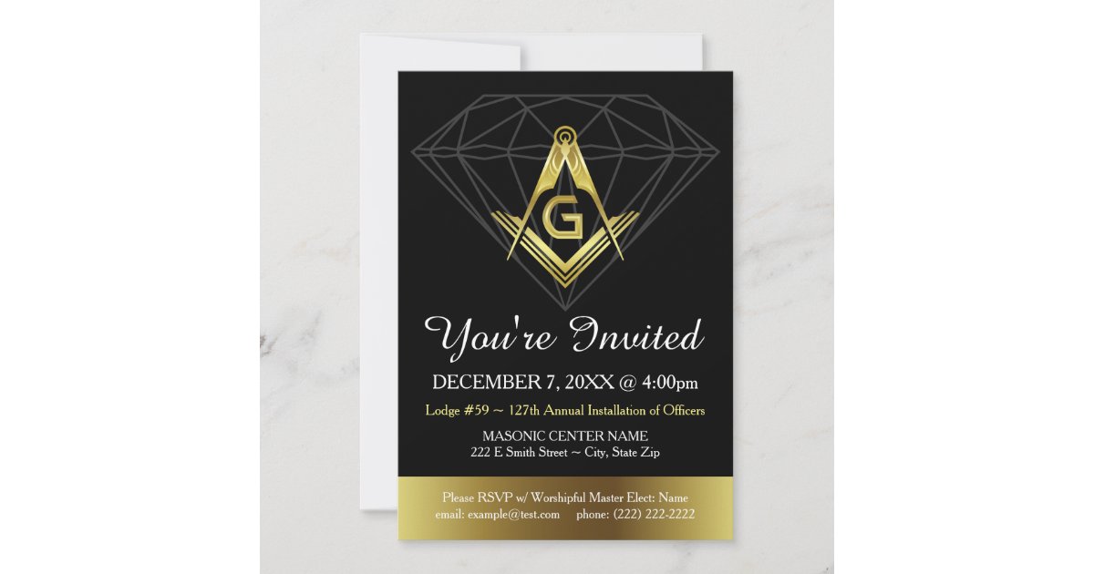 Masonic Invitation | Gold & Black Diamond Template | Zazzle