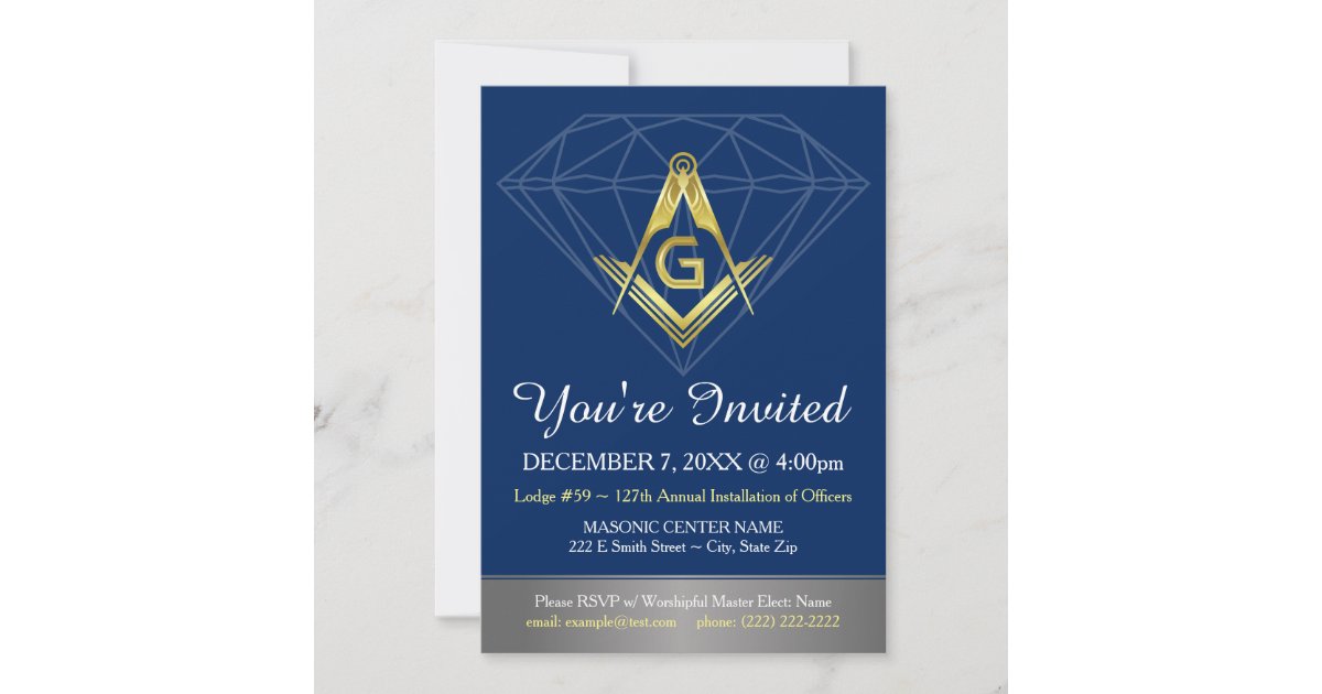 Masonic Invitations | Gold Blue Diamond Template | Zazzle