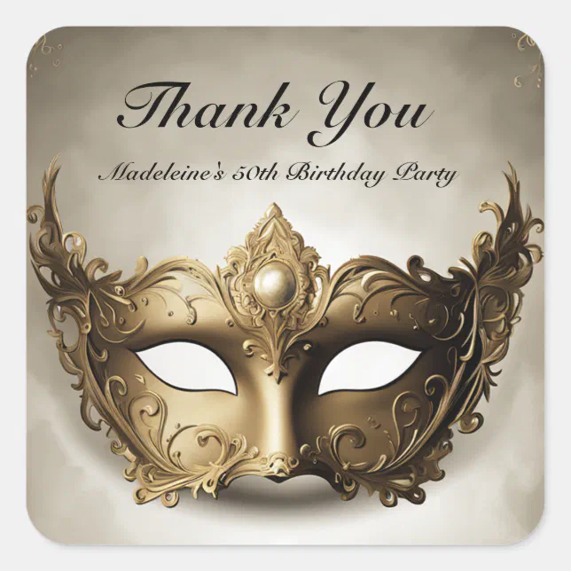 Masquerade Antique Venice Mask Chic 50th Birthday Square Sticker | Zazzle