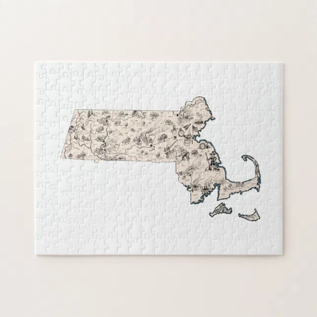 Massachusetts Shaped Vintage Picture Map Jigsaw Puzzle | Zazzle