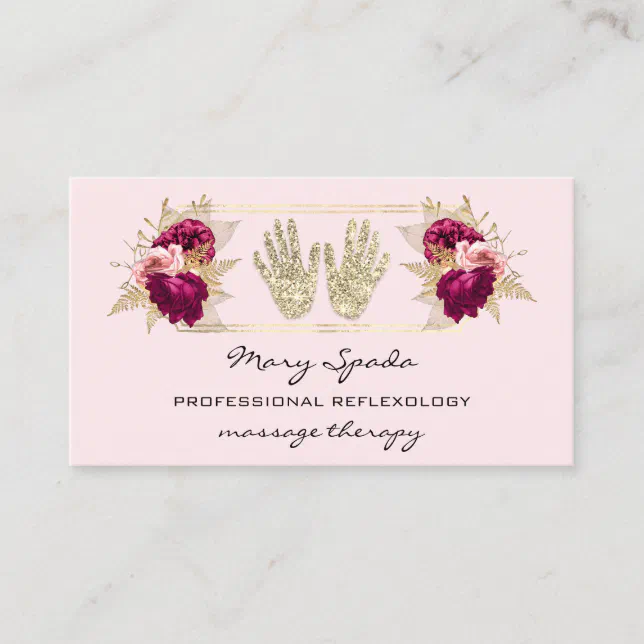 Massage Reflexology Reiki Hands Gold QRCode Floral Business Card | Zazzle