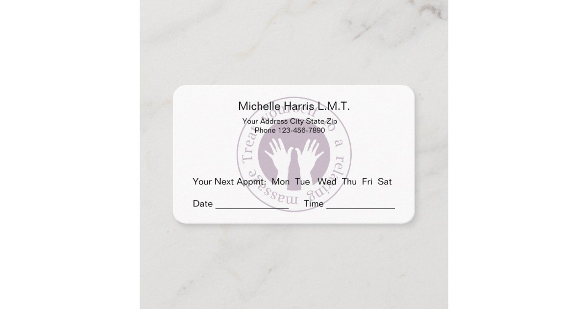 Massage Therapist Appointment Reminder Cards | Zazzle