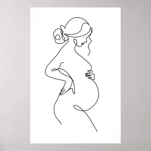 Maternal Elegance: Pregnant Women Line Art Poster | Zazzle