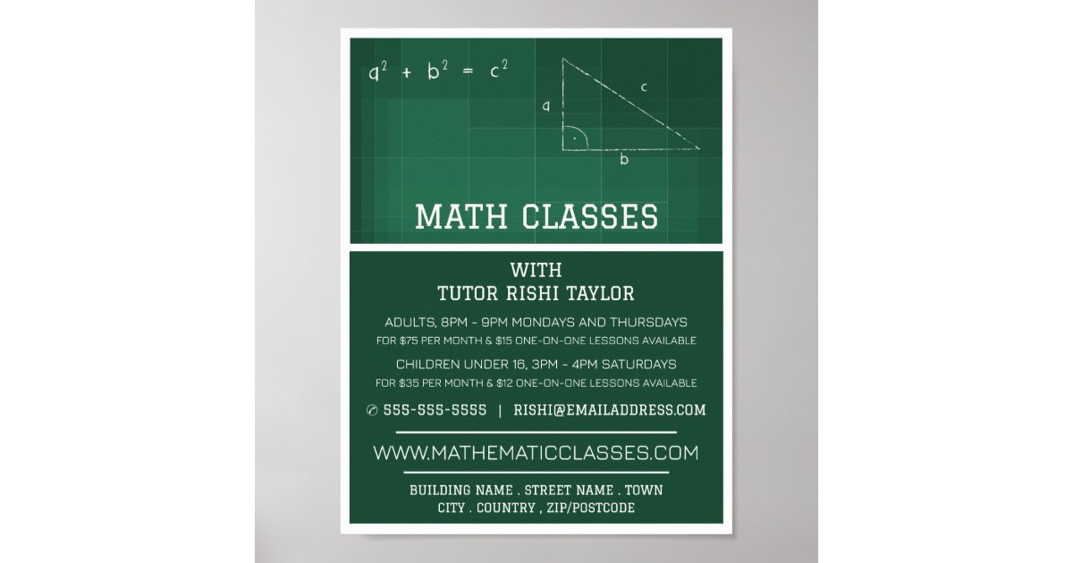 Mathematic Chalkboard, Math Classes Advertising Poster | Zazzle