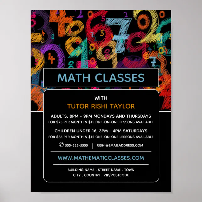 Mathematic Number Design, Math Classes Advertising Poster | Zazzle