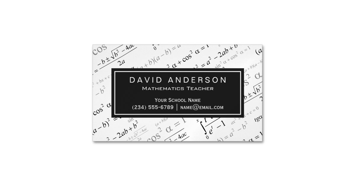 Mathematics Teacher Stylish Math Formulas Pattern Magnetic Business ...