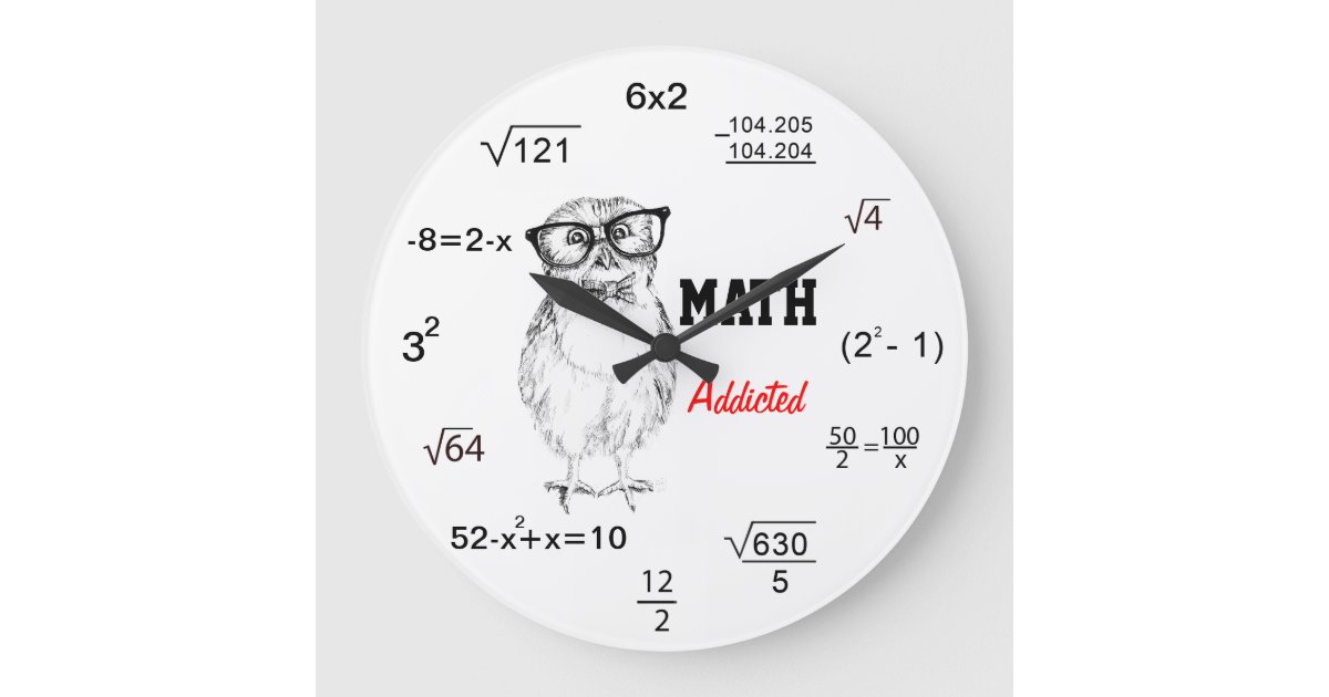 Maths addicted nerdy owl large clock | Zazzle