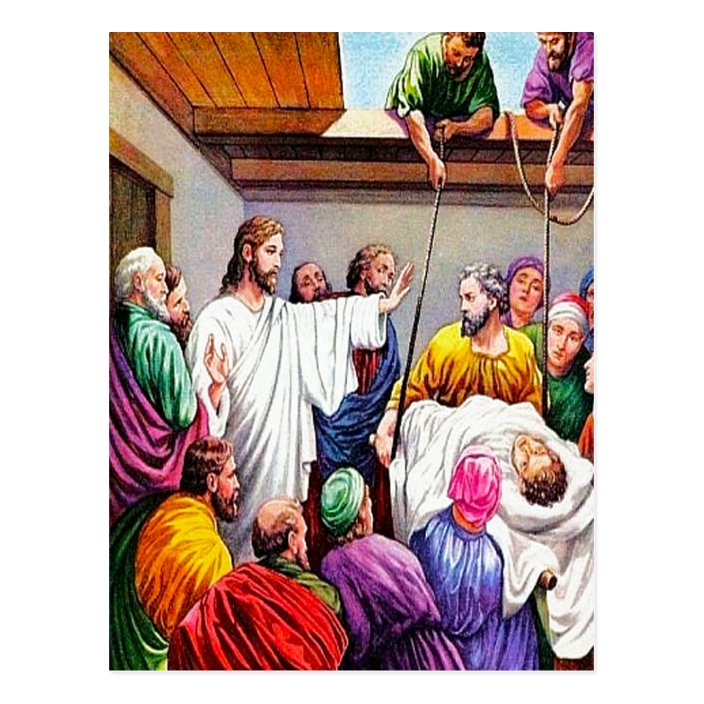 Matthew 9:1-8 Jesus Forgives and Heals postcard | Zazzle.co.uk