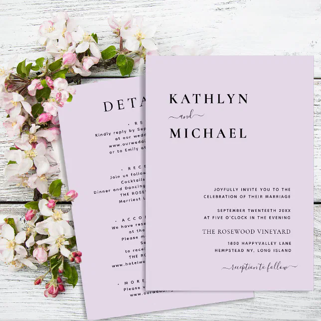 Mauve Purple Modern Typography All In One Wedding Invitation | Zazzle