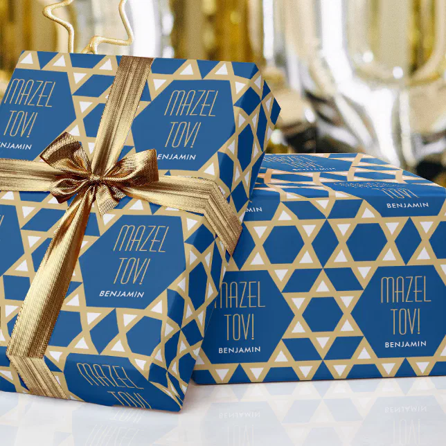 Mazel Tov Custom Greeting Star of David Pattern Wrapping Paper | Zazzle