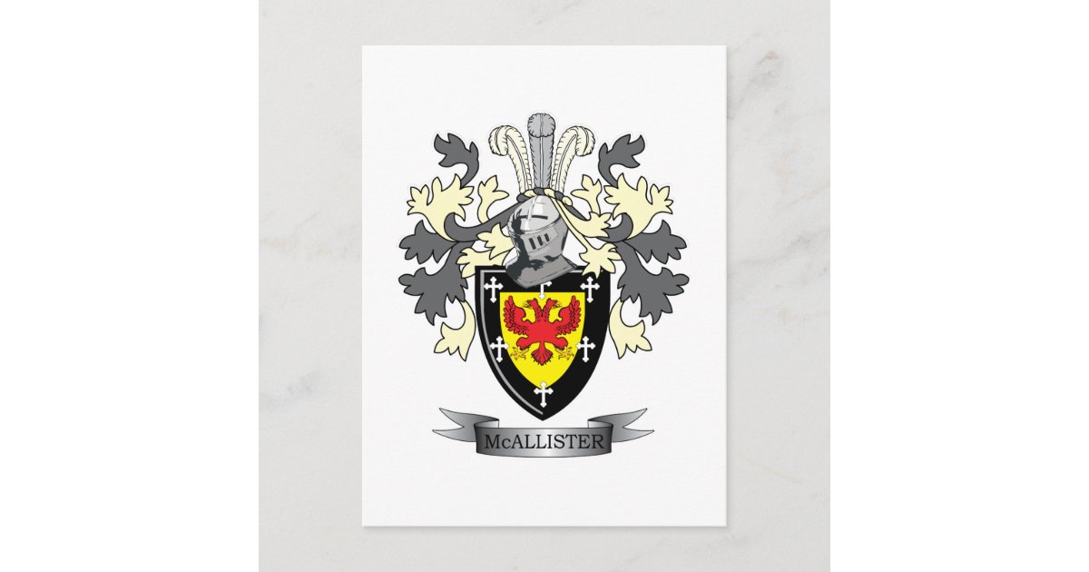 McAllister Family Crest Coat of Arms Postcard | Zazzle