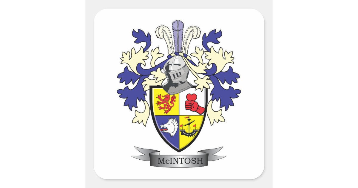 McIntosh Family Crest Coat of Arms Square Sticker | Zazzle