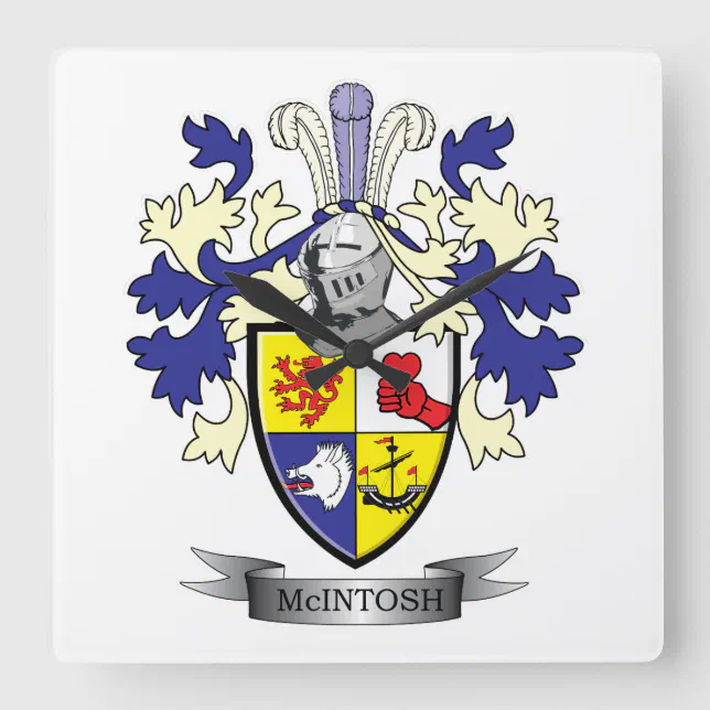 McIntosh Family Crest Coat of Arms Square Wall Clock | Zazzle