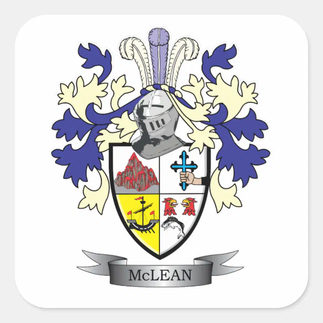 McLean Family Crest Coat of Arms TITLE Square Sticker | Zazzle