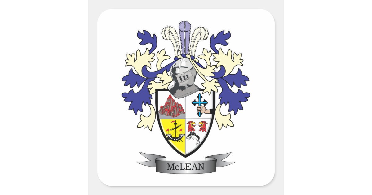 McLean Family Crest Coat of Arms TITLE Square Sticker | Zazzle