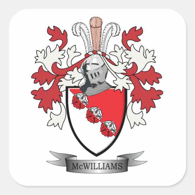 McWilliams Family Crest Coat of Arms Square Sticker | Zazzle
