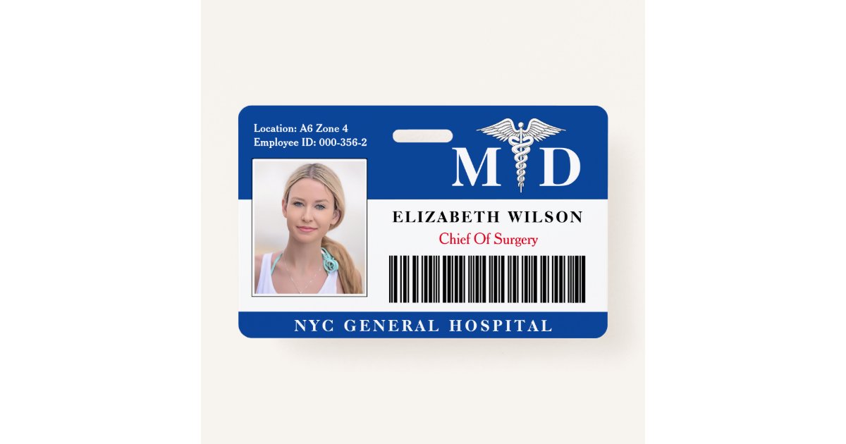 MD Doctor | Hospital Medical Employee Photo ID ID Badge | Zazzle