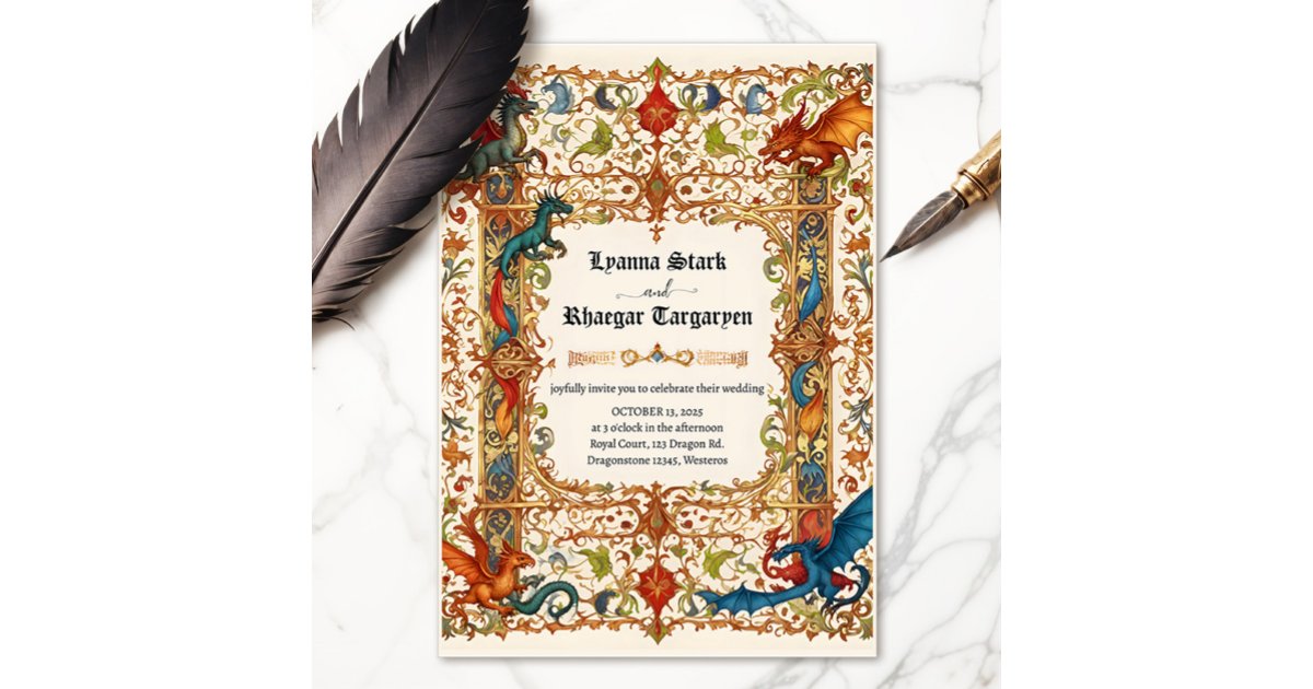 Mediaeval Dragon Invitation, Ancient Manuscript Invitation | Zazzle