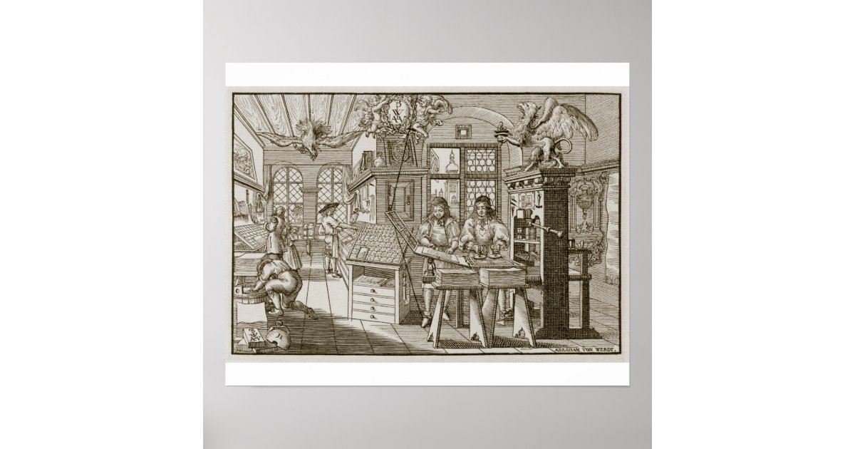 Mediaeval German printing press (engraving) Poster | Zazzle