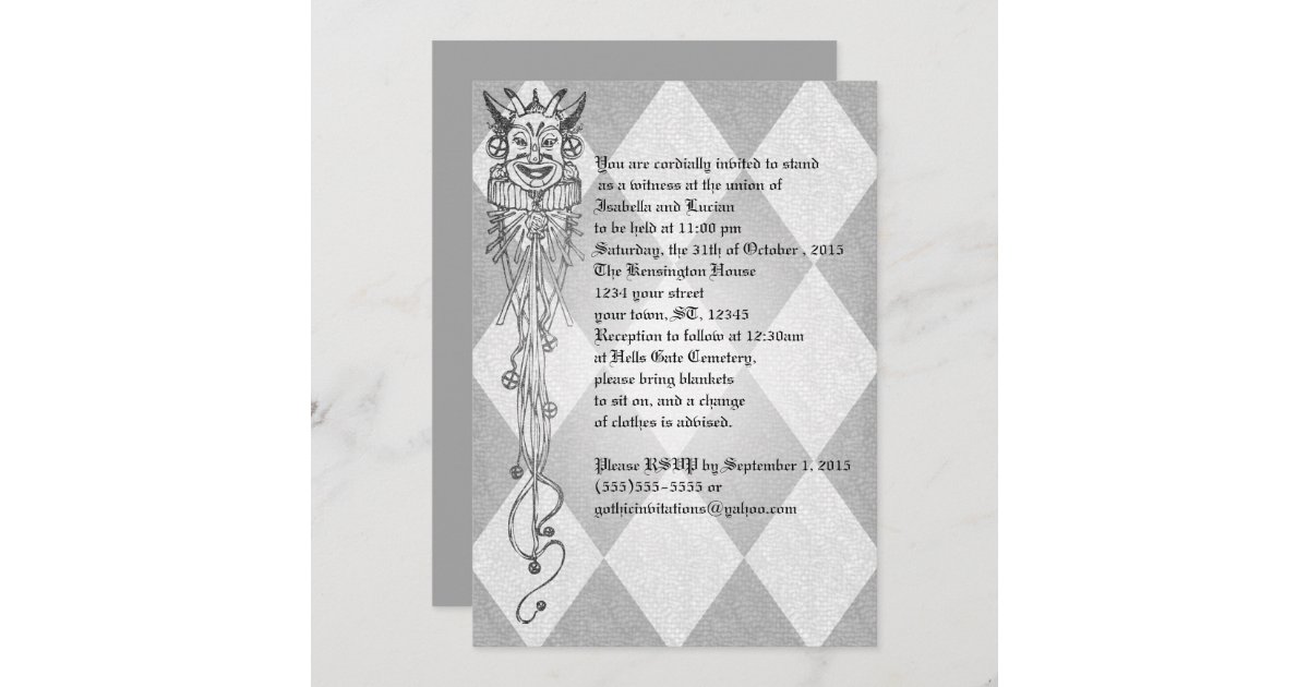 Mediaeval Jester Diamonds Goth Wedding Invitation | Zazzle