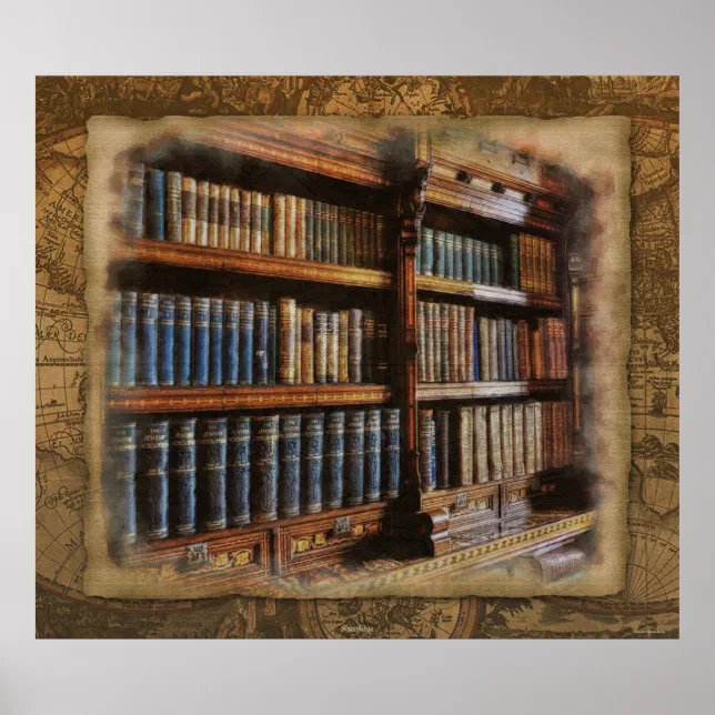 Mediaeval Library and Books of Antiquity Artwork Poster | Zazzle
