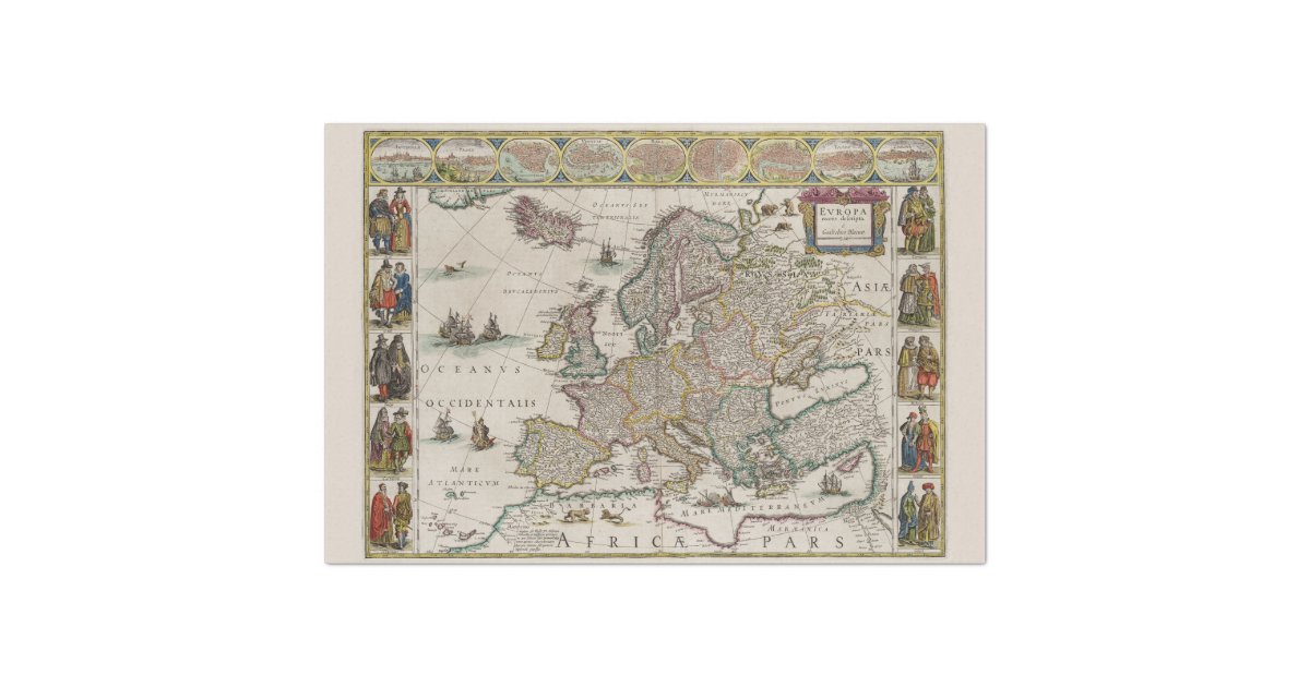 Mediaeval Map of Europe (by Willem Blaeu) Tissue Paper | Zazzle