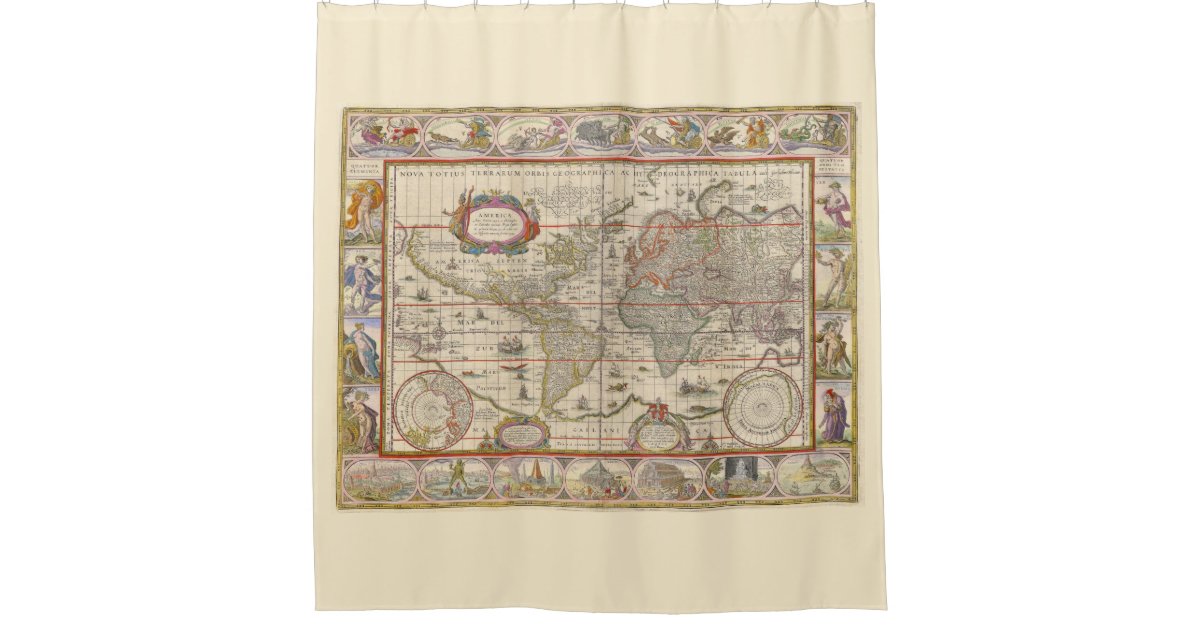 Mediaeval Map of the World (by Willem Blaeu) Shower Curtain | Zazzle