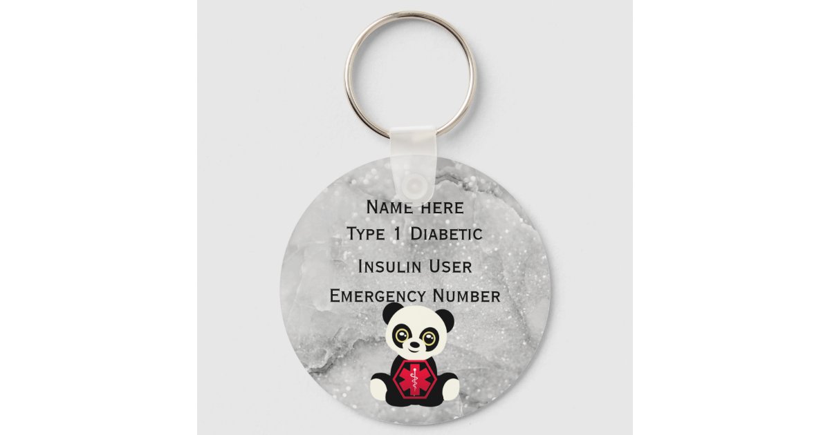Medical Diabetic ID Alert Personalised Type 1 or 2 Key Ring | Zazzle
