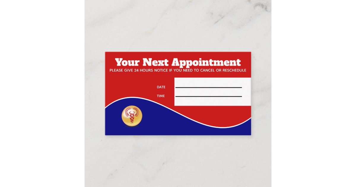 Medical hospital red white blue caduceus follow up appointment card ...