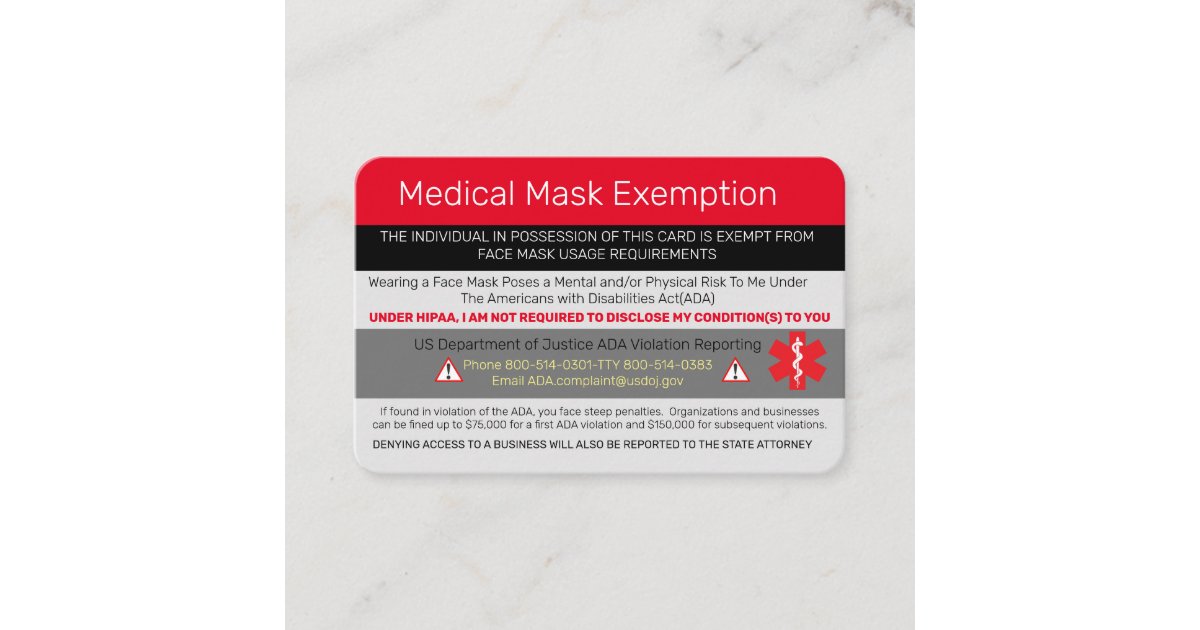 Medical Mask Exemption Business Card | Zazzle